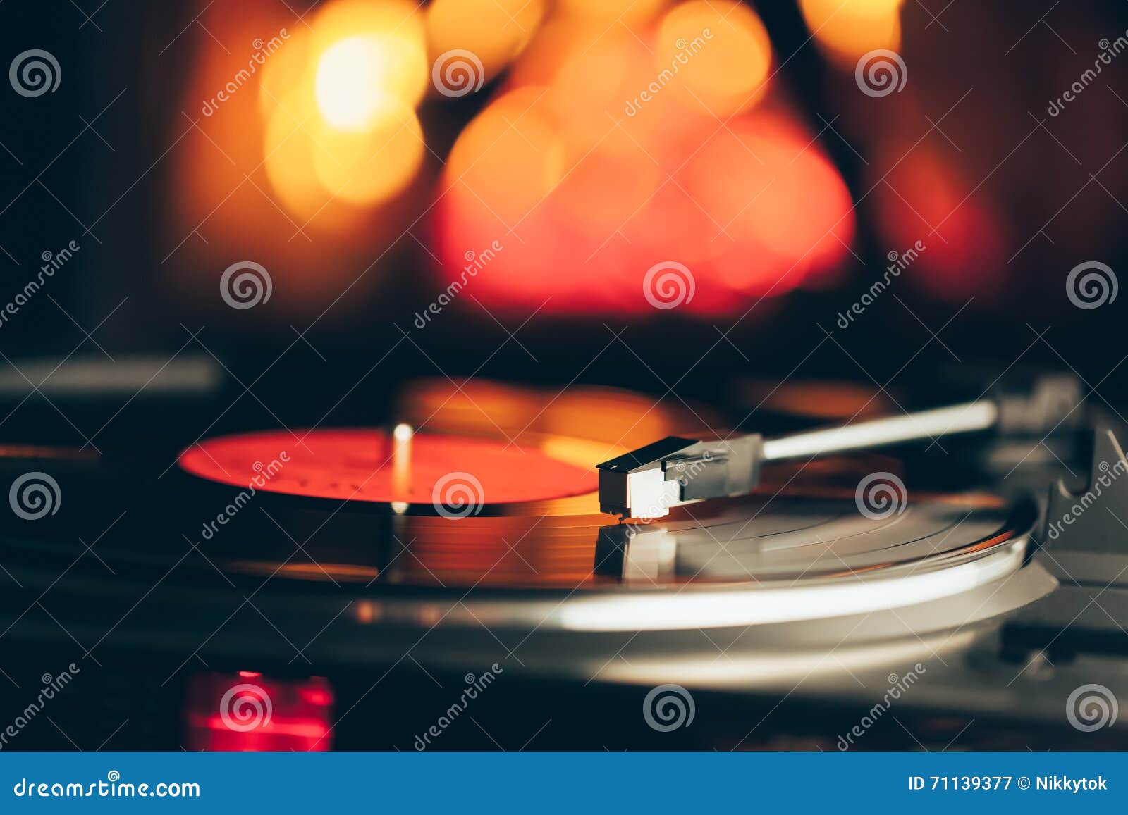 Turntable with LP Vinyl Record Against Fire Background Stock Image ...