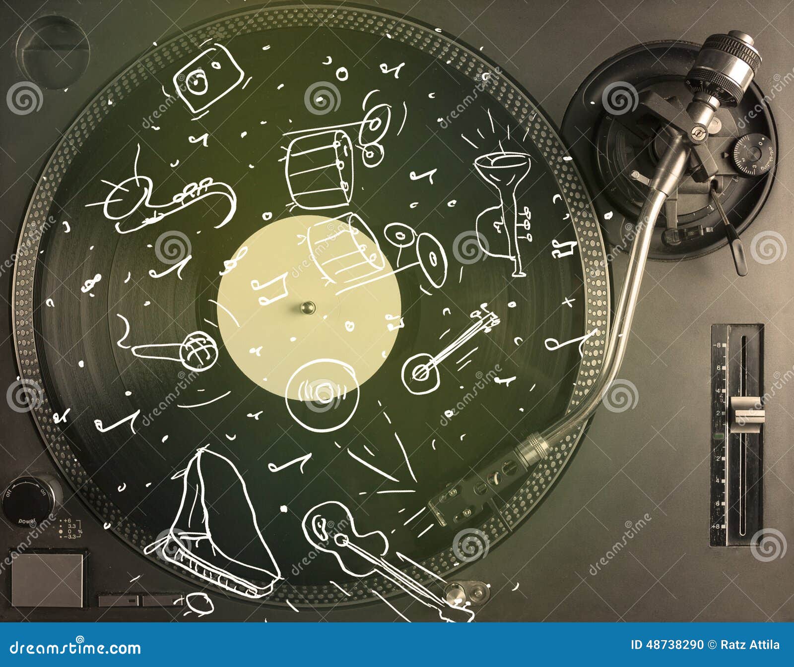 Turntable Playing Classical Music with Icon Drawn Instruments Stock ...