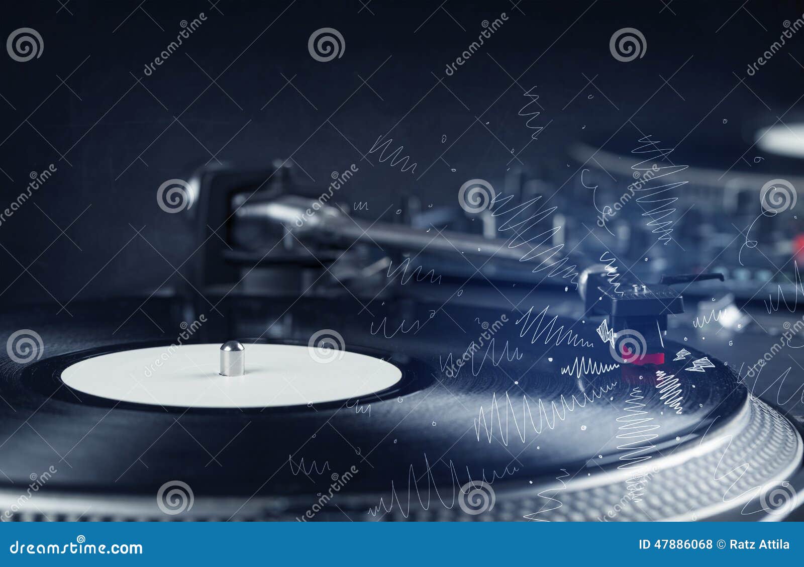 Turntable Playing Classical Music With Icon Drawn Instruments Stock ...
