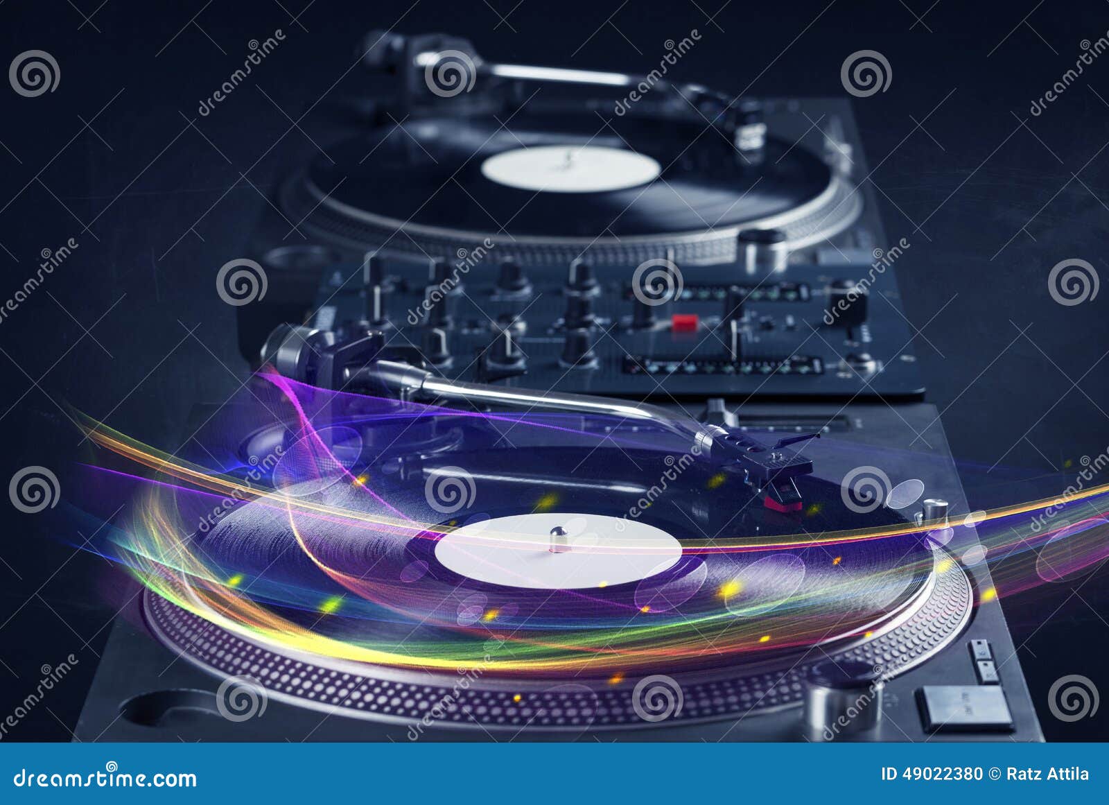 Turntable Playing Vinyl with Glowing Abstract Lines Stock Photo - Image ...