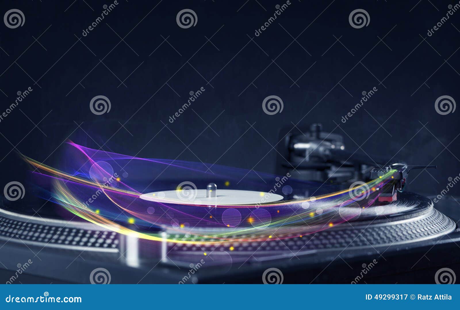 Turntable Playing Vinyl with Glowing Abstract Lines Stock Image - Image ...