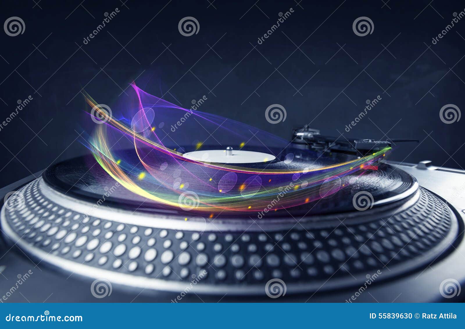 Turntable Playing Vinyl with Glowing Abstract Lines Stock Photo - Image ...