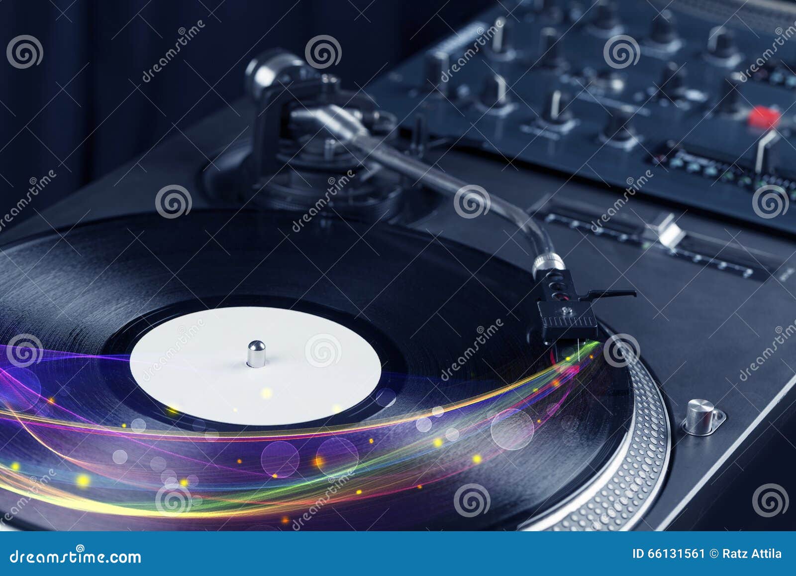 Turntable Playing Vinyl with Glowing Abstract Lines Stock Image - Image ...