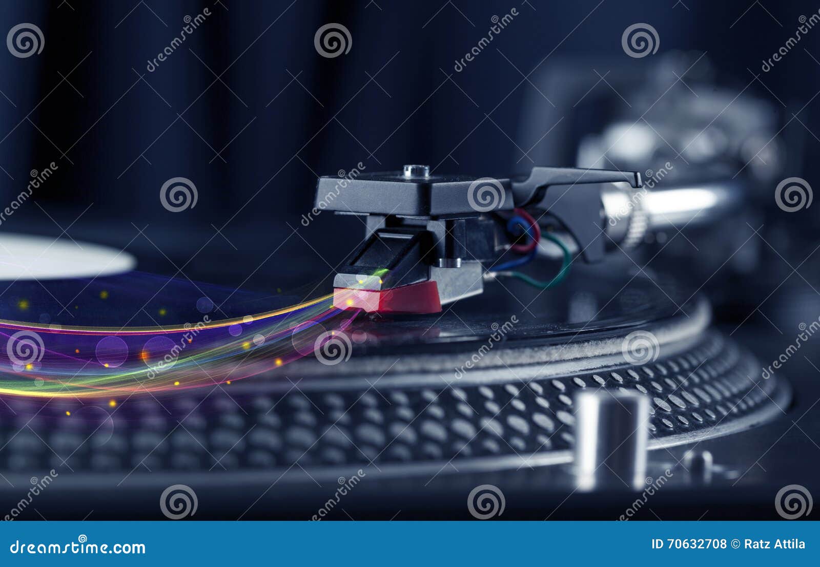 Turntable Playing Vinyl with Glowing Abstract Lines Stock Photo - Image ...