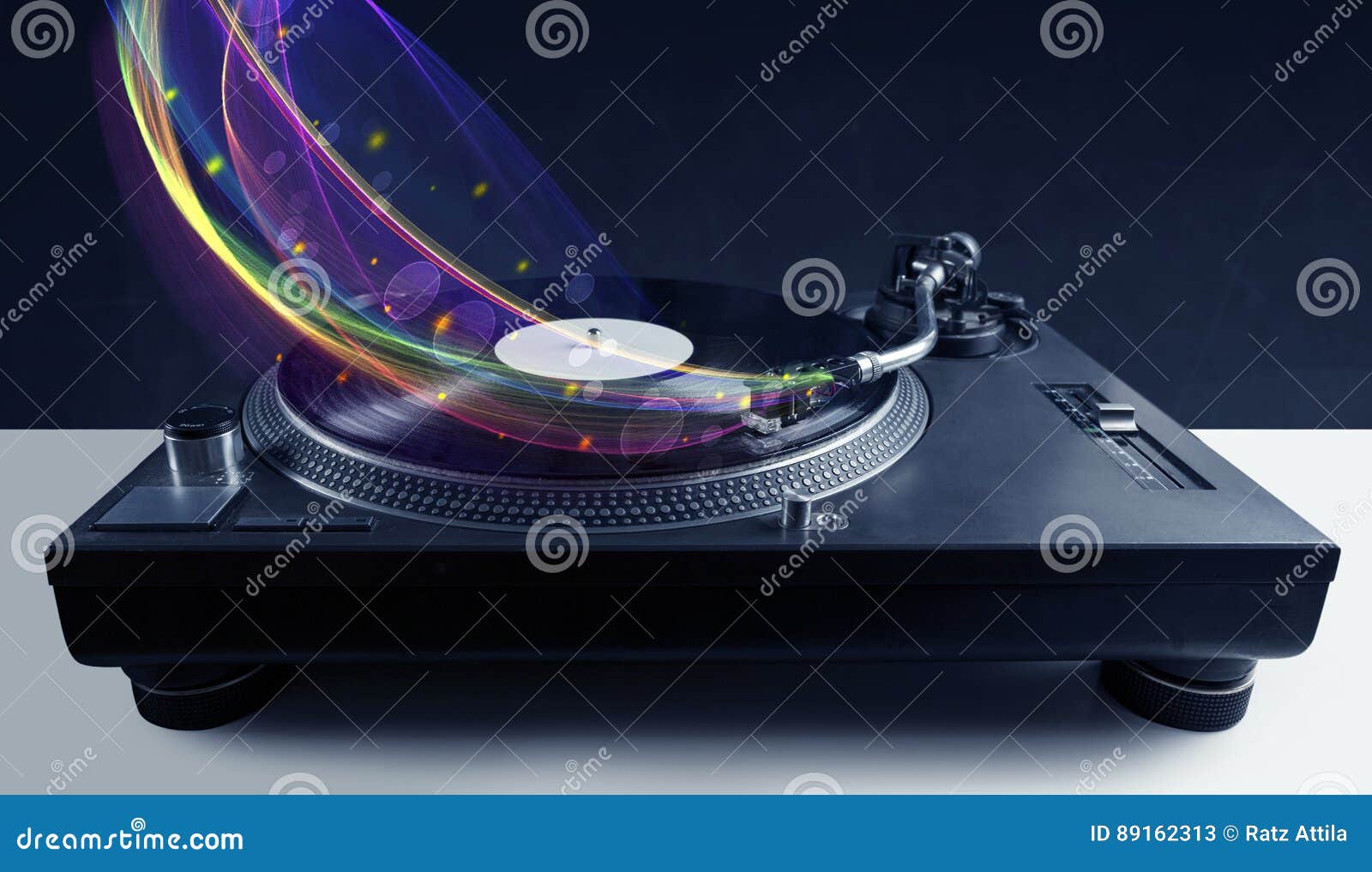 Turntable Playing Vinyl with Glowing Abstract Lines Stock Image - Image ...