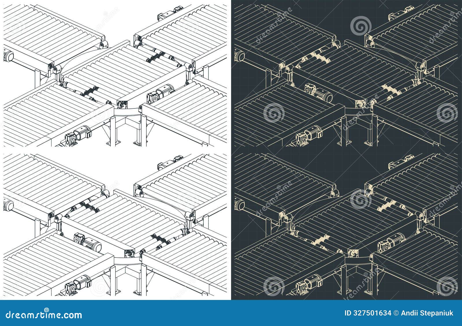 Turntable Roller Conveyor Technical Drawings Stock Vector ...