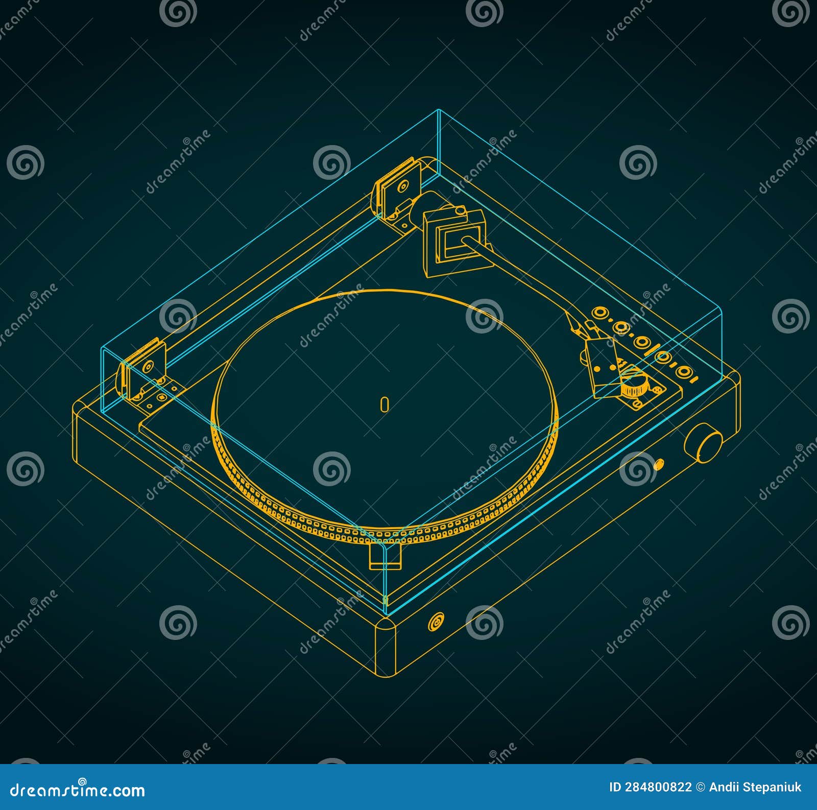 Turntable Vinyl Isometric Blueprint Illustration Stock Vector - Illustration of nostalgia ...