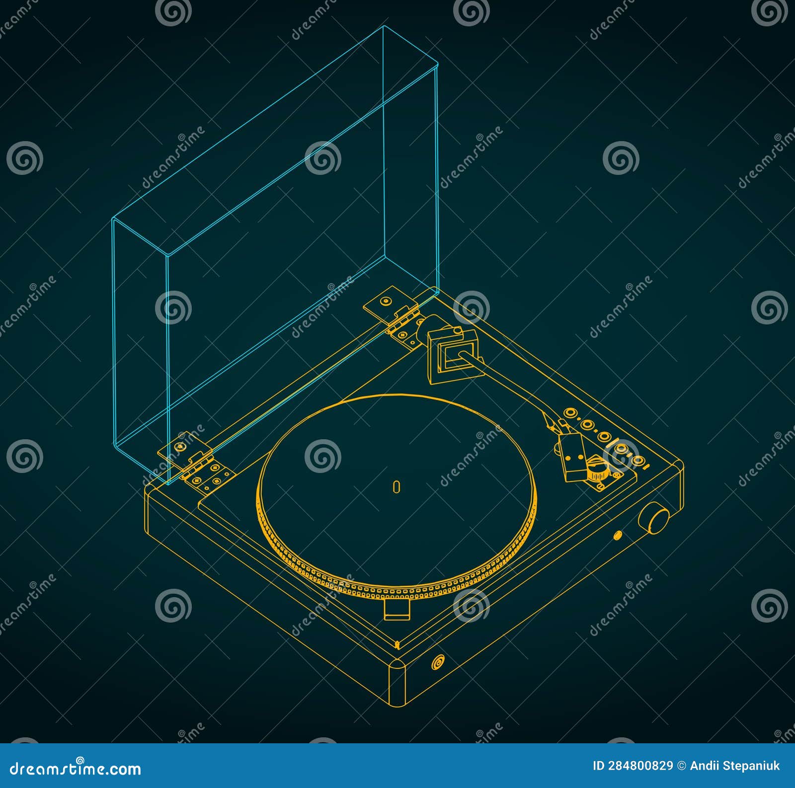 Turntable Vinyl Isometric Blueprint Stock Vector - Illustration of ...