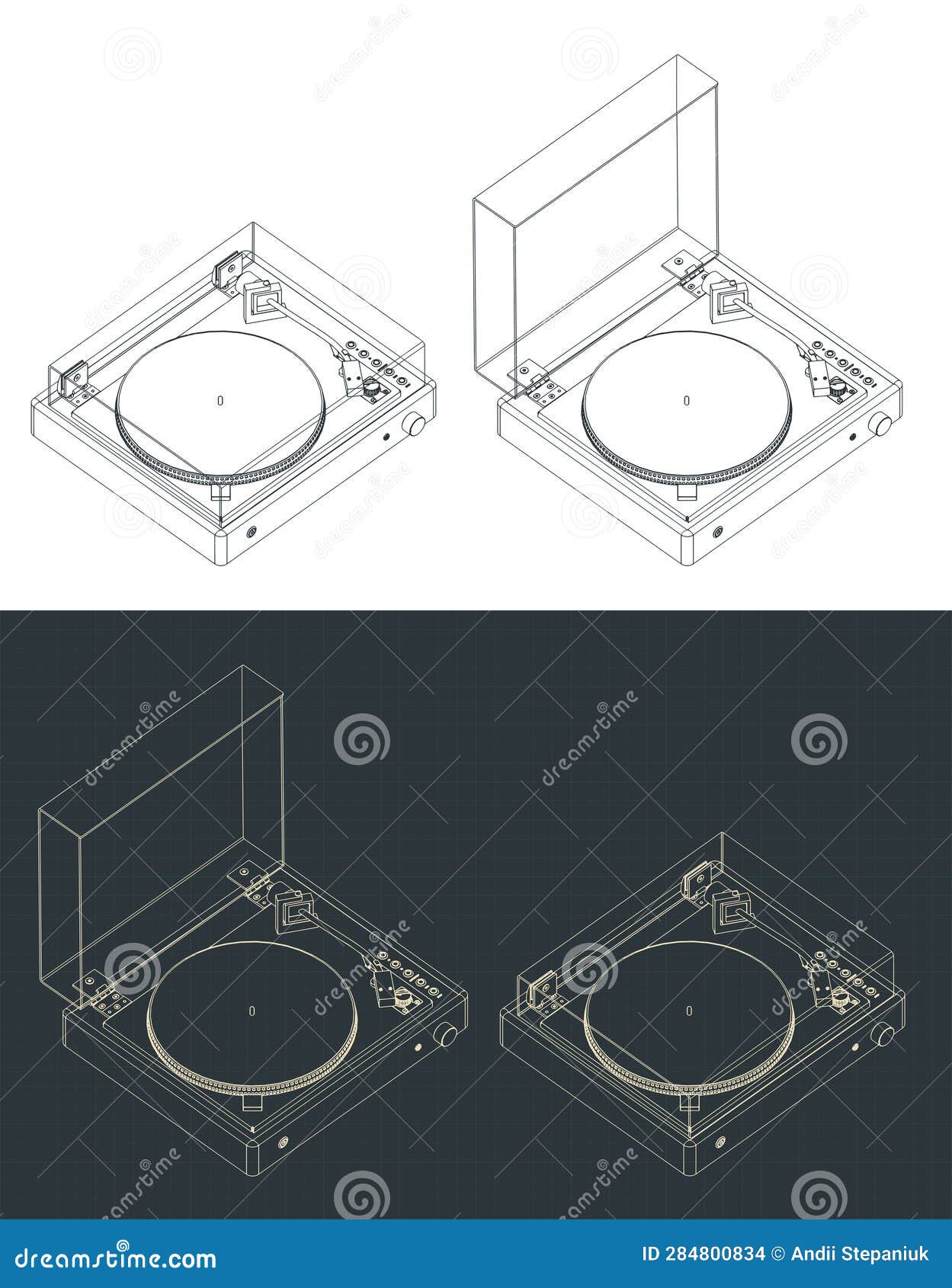 Turntable Vinyl Isometric Blueprints Stock Vector - Illustration of ...