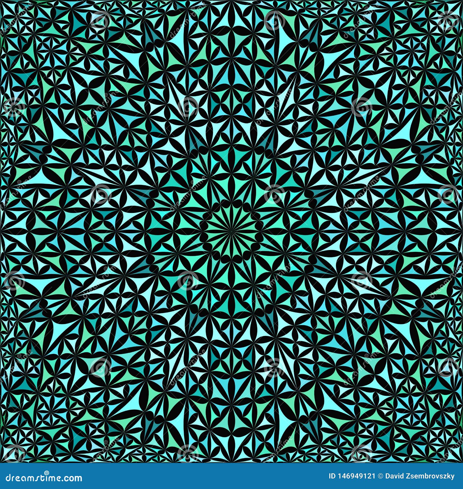 Turquoise Abstract Repeating Curved Triangle Mosaic Mandala Pattern ...