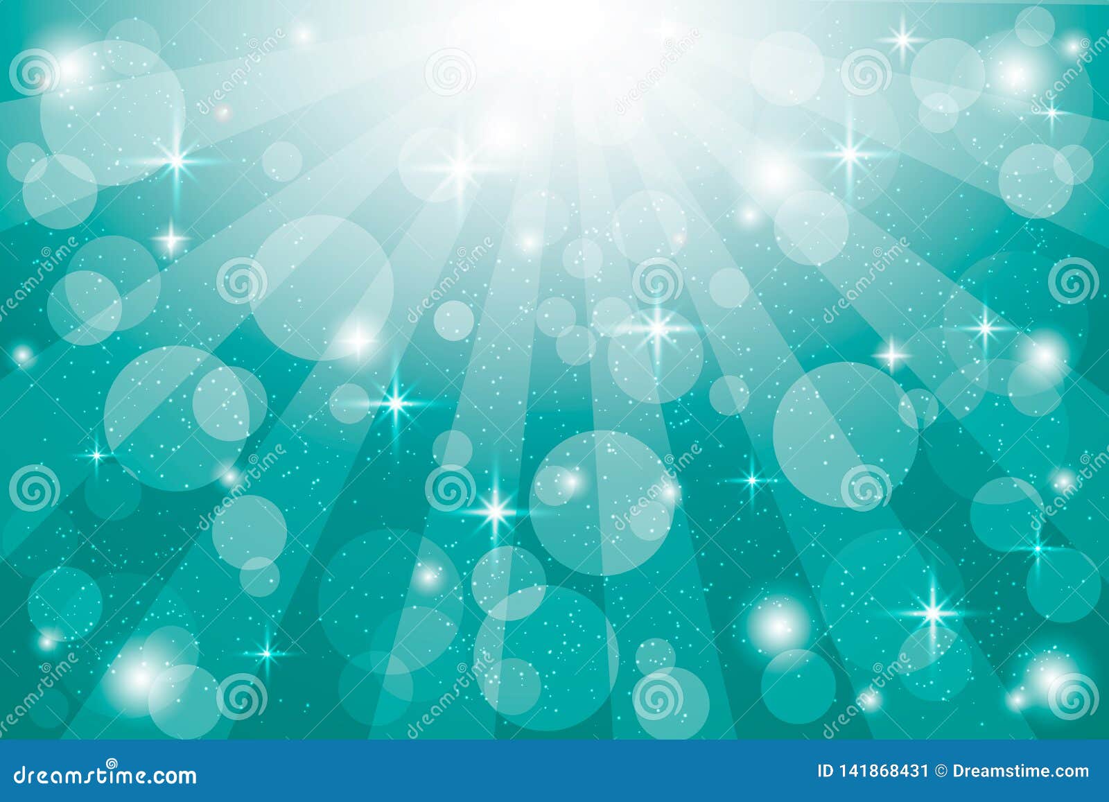 Turquoise Abstract Vector Background with Sunlight Rays and Bokeh ...