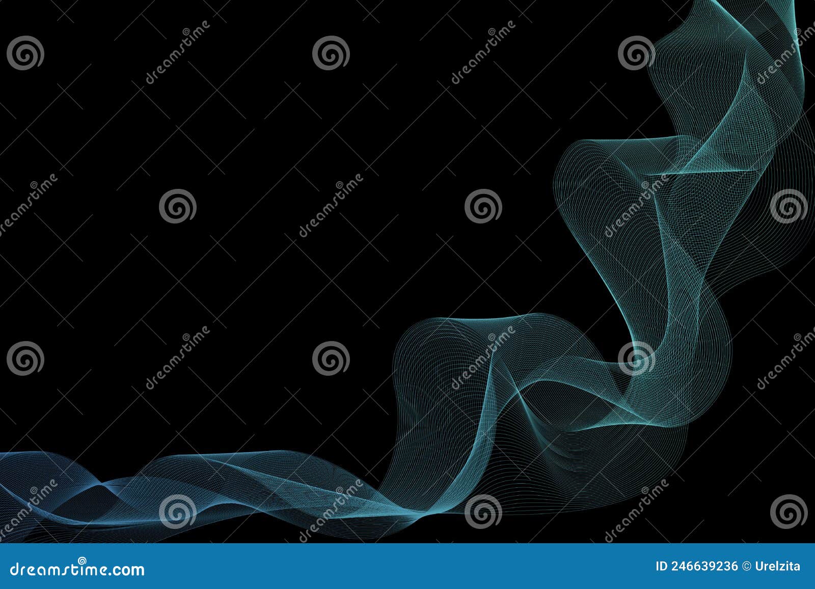 Turquoise Abstract Wave Lines Simulating a Dynamic Fluid on a Black ...