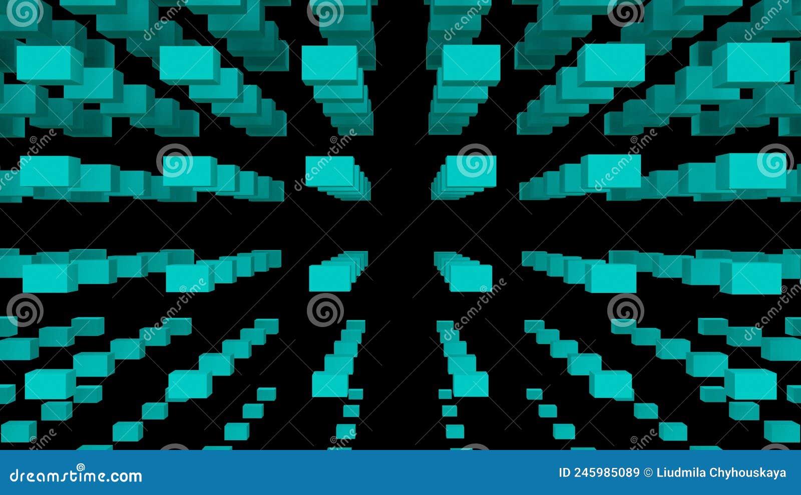 Turquoise Abstraction with Lots of Flying Rectangular Cubes ...