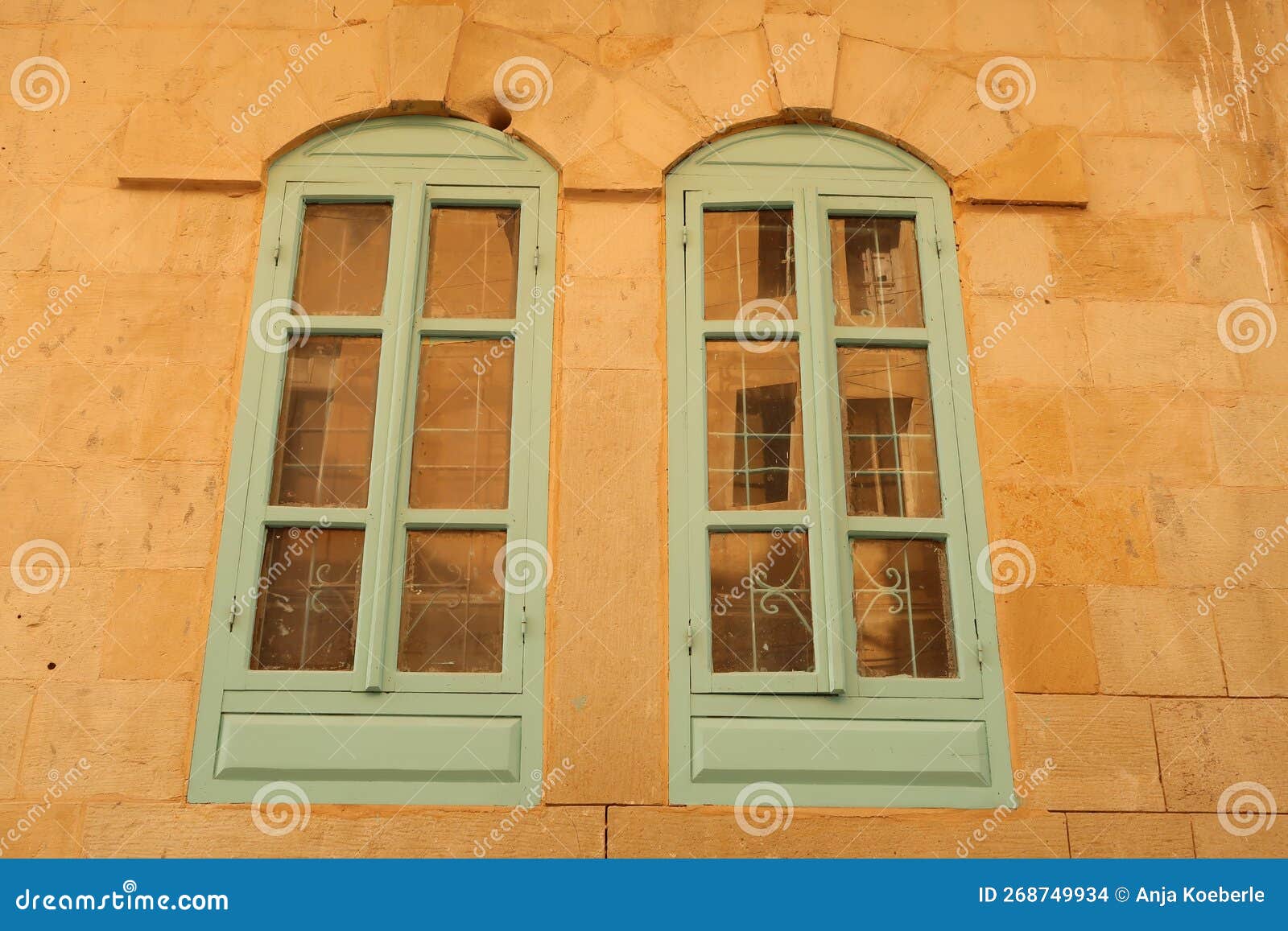 Turquoise, Baby Blue Windows in As-Salt, Salt, Jordan Stock Photo ...