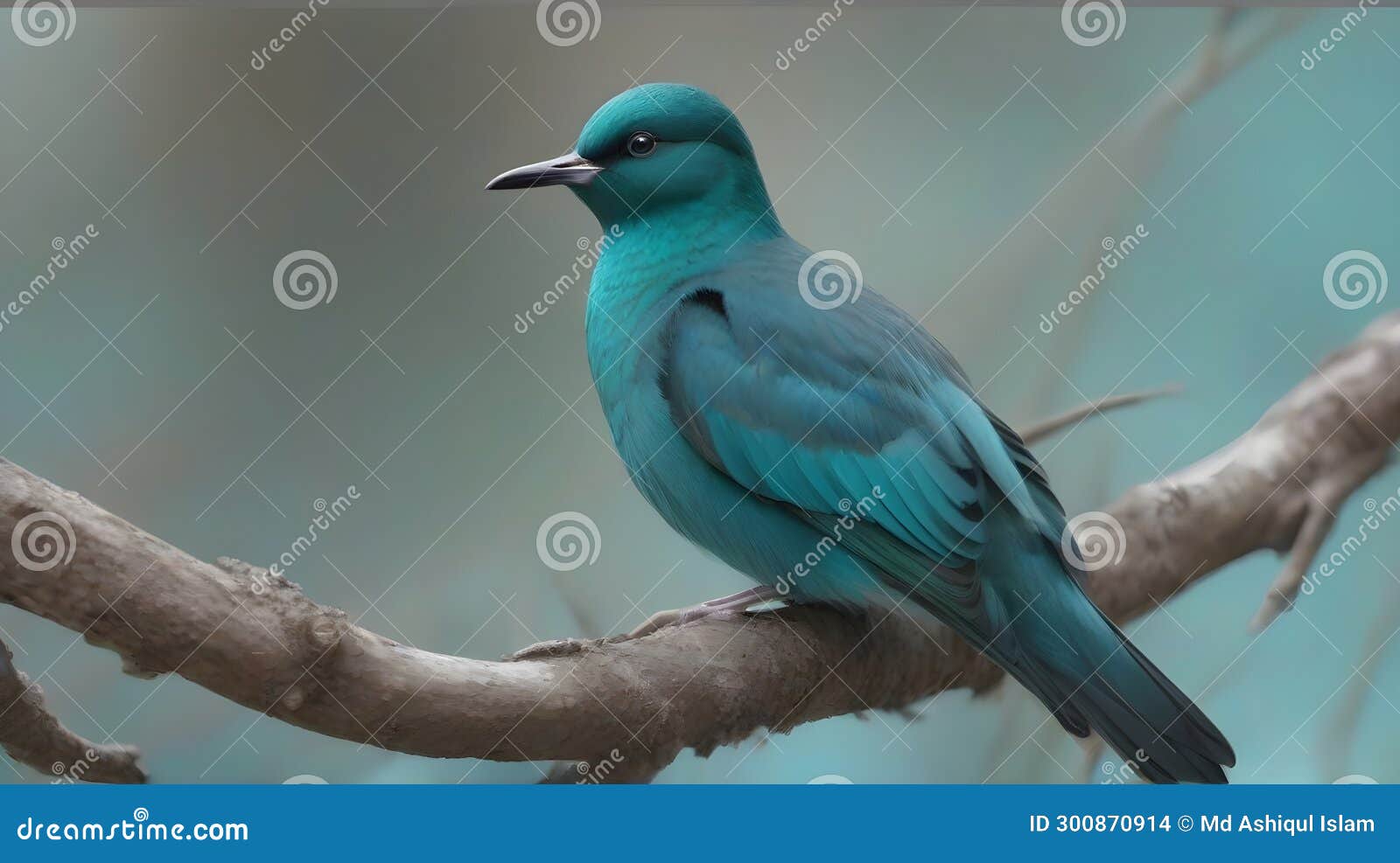 Turquoise Bird on a Branch (Crowned Starling) Stock Illustration ...