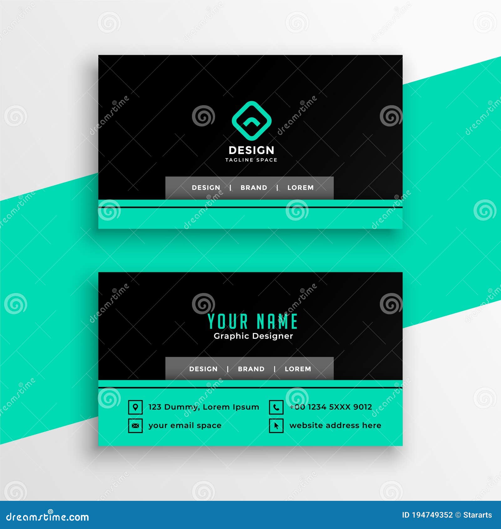Turquoise and Black Professional Business Card Design Template Stock ...