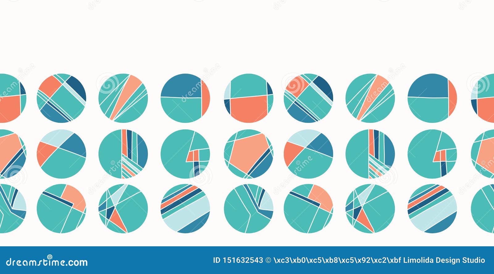 Turquoise Blue Polka Dot Circles. Vector Pattern Seamless Border ...