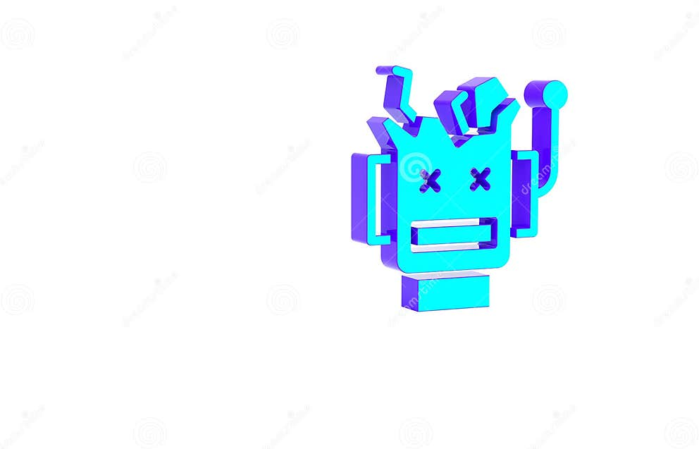 Turquoise Broken Robot Icon Isolated on White Background. Artificial ...