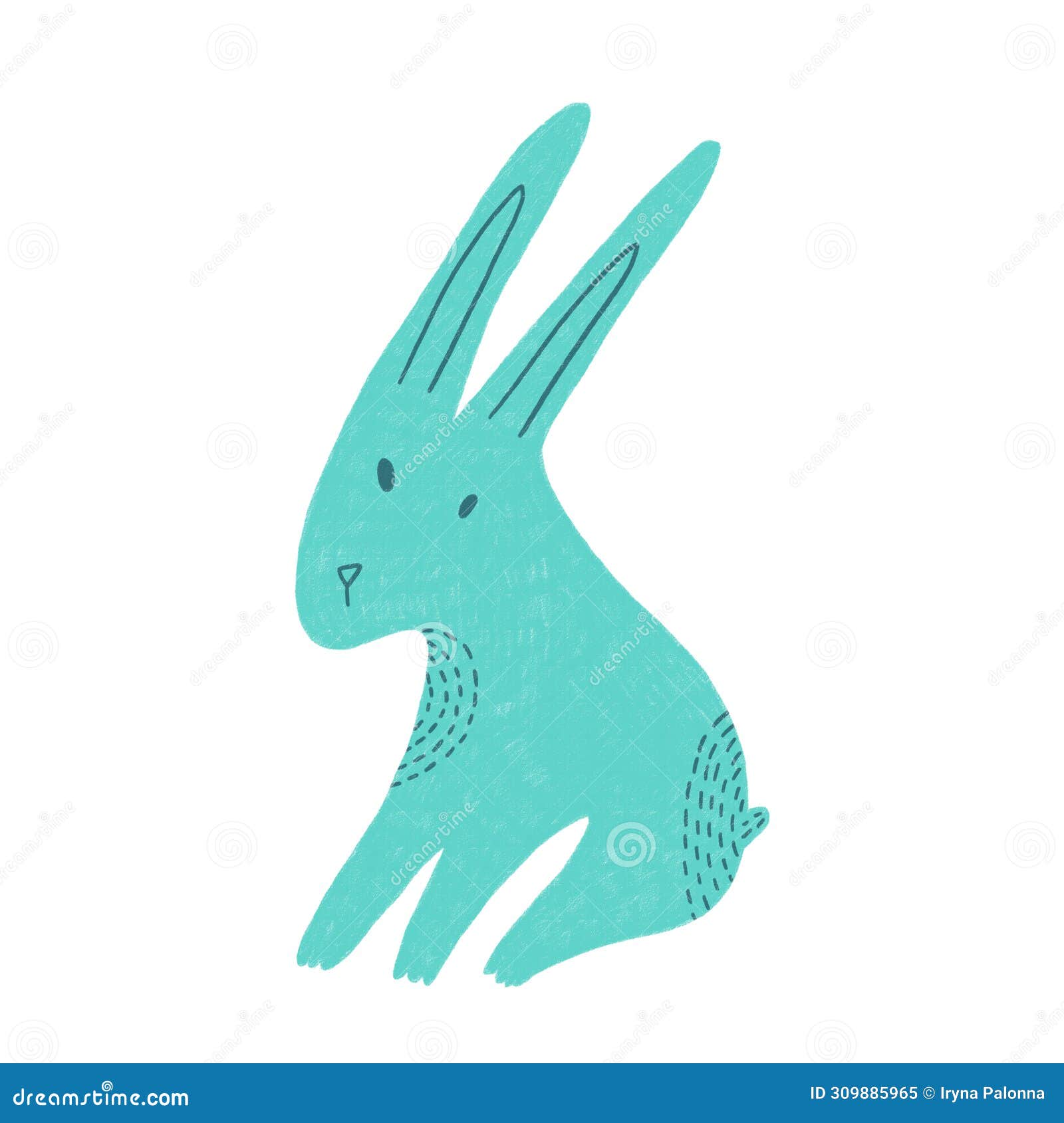 Turquoise Bunny, Rabbit, Cute Character, Hand Drawn Illustration Stock ...