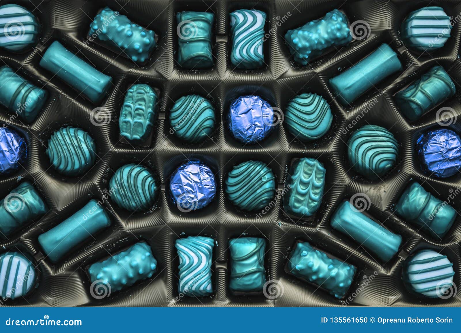 Turquoise Chocolate Candies in the Box Stock Photo - Image of ...
