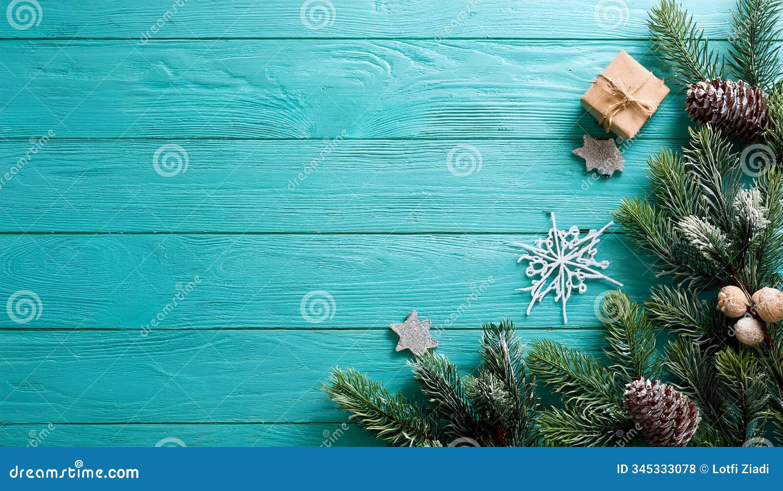 Turquoise Christmas Banner, White Wood, Copy Space Stock Illustration ...