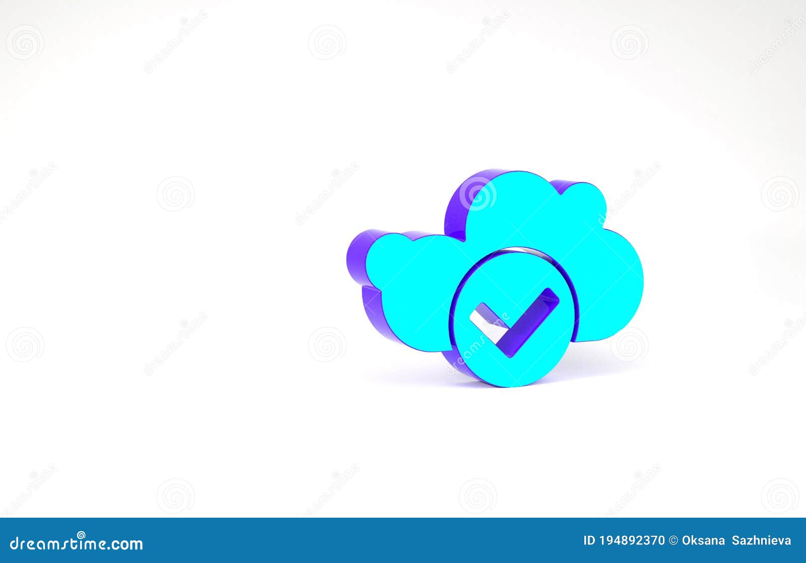 Turquoise Cloud with Check Mark Icon Isolated on White Background ...