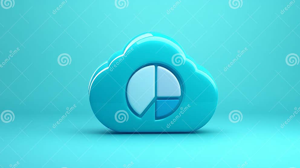 Turquoise Cloud with a Pie Chart Embedded on a Sleek Cyan Surface ...