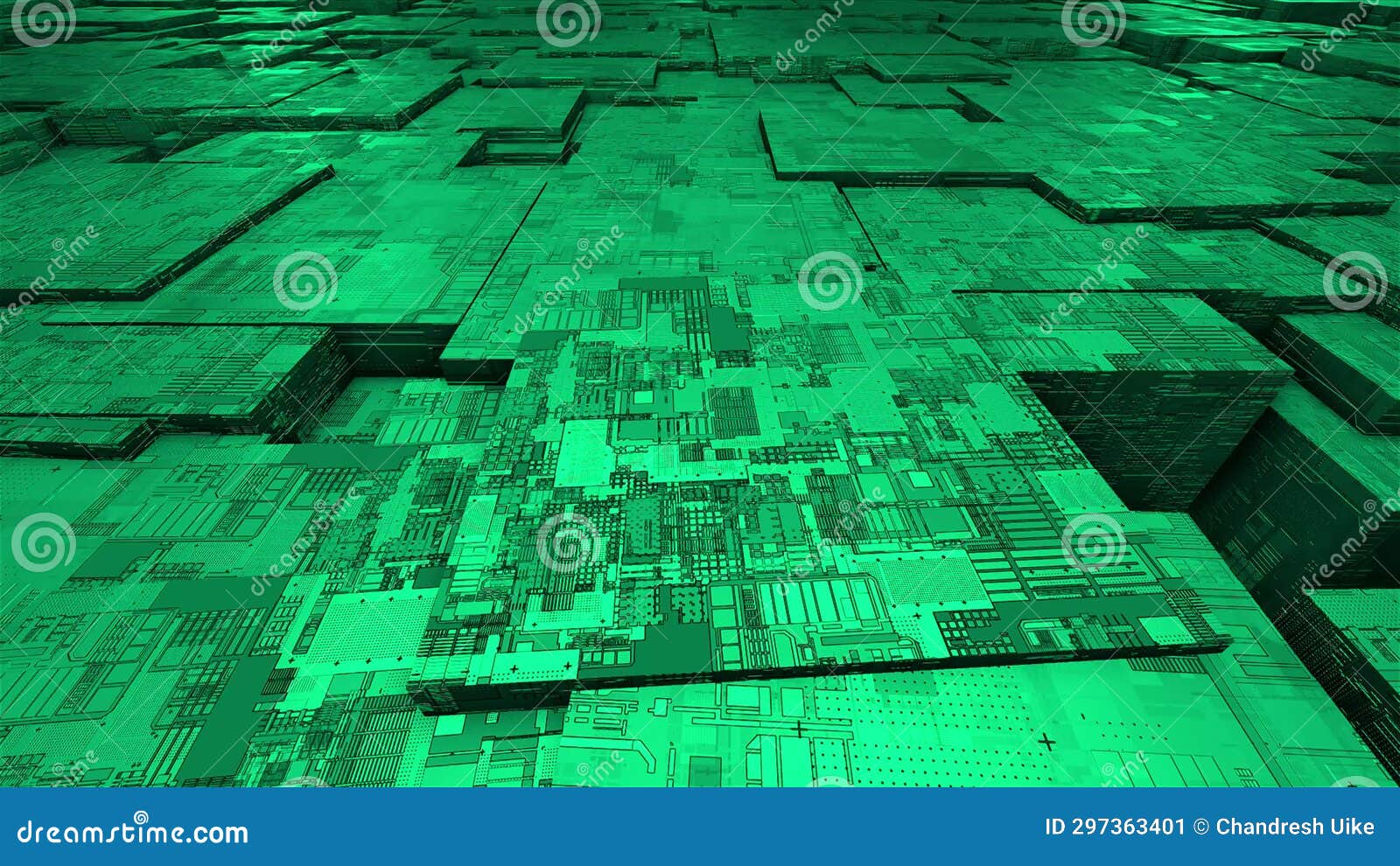 Turquoise Computer Chipset Pattern 3d Futuristic Technology Background ...
