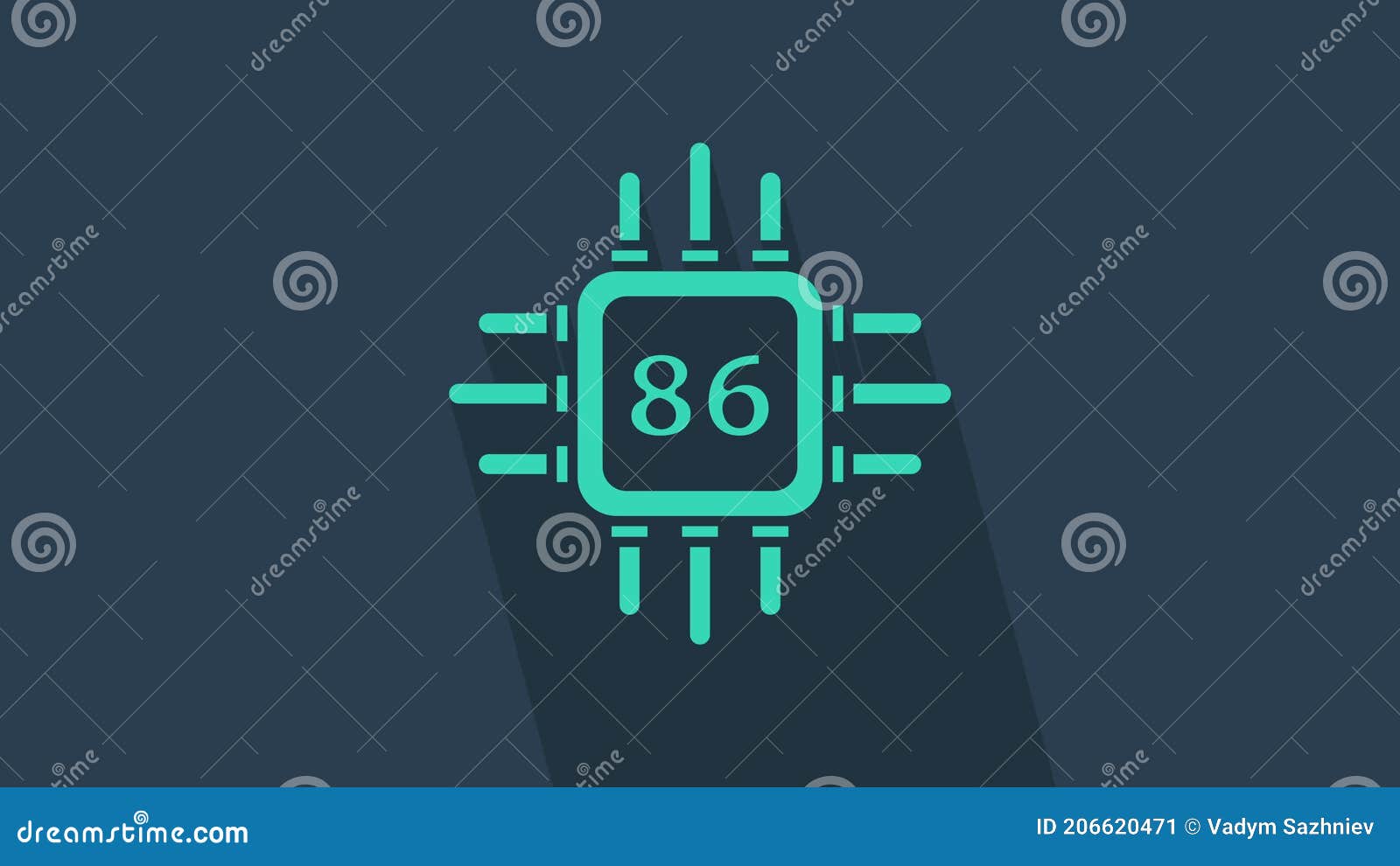 Turquoise Computer Processor with Microcircuits CPU Icon Isolated on Blue Background. Chip or ...
