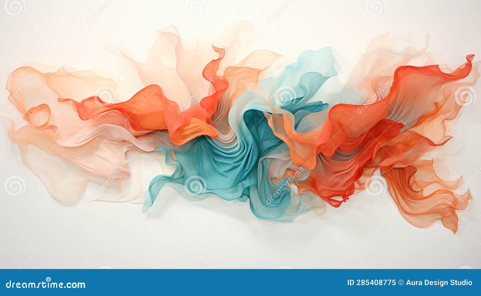 Turquoise and Coral Flowing Artwork on White Background Stock ...
