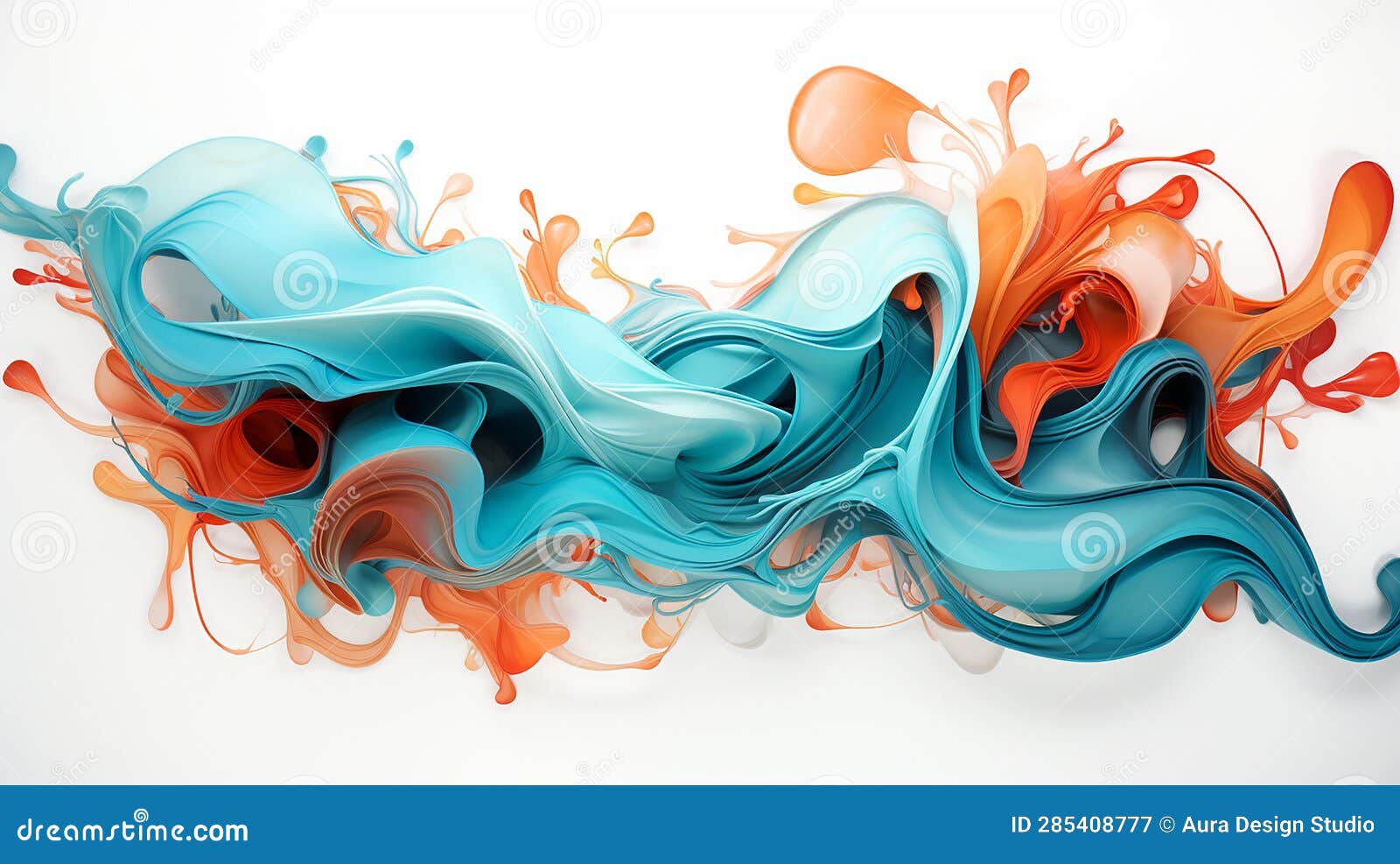 Turquoise and Coral Flowing Artwork on White Background Stock ...