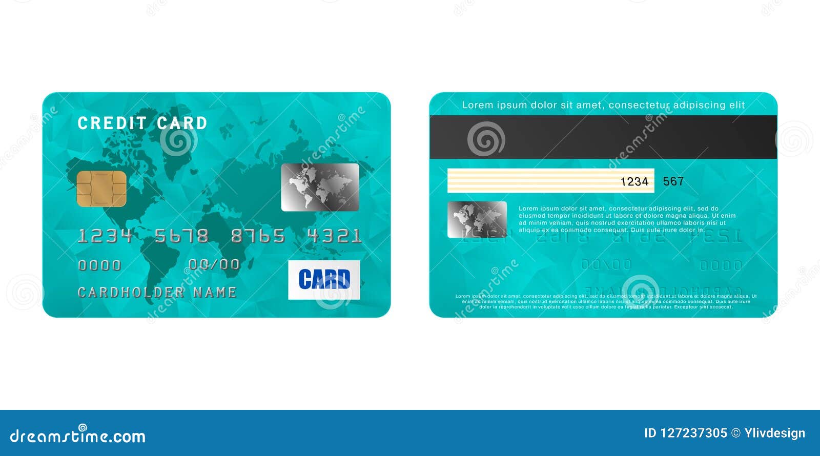 Turquoise Credit Card Two Sides in Realistic Style Stock Illustration ...