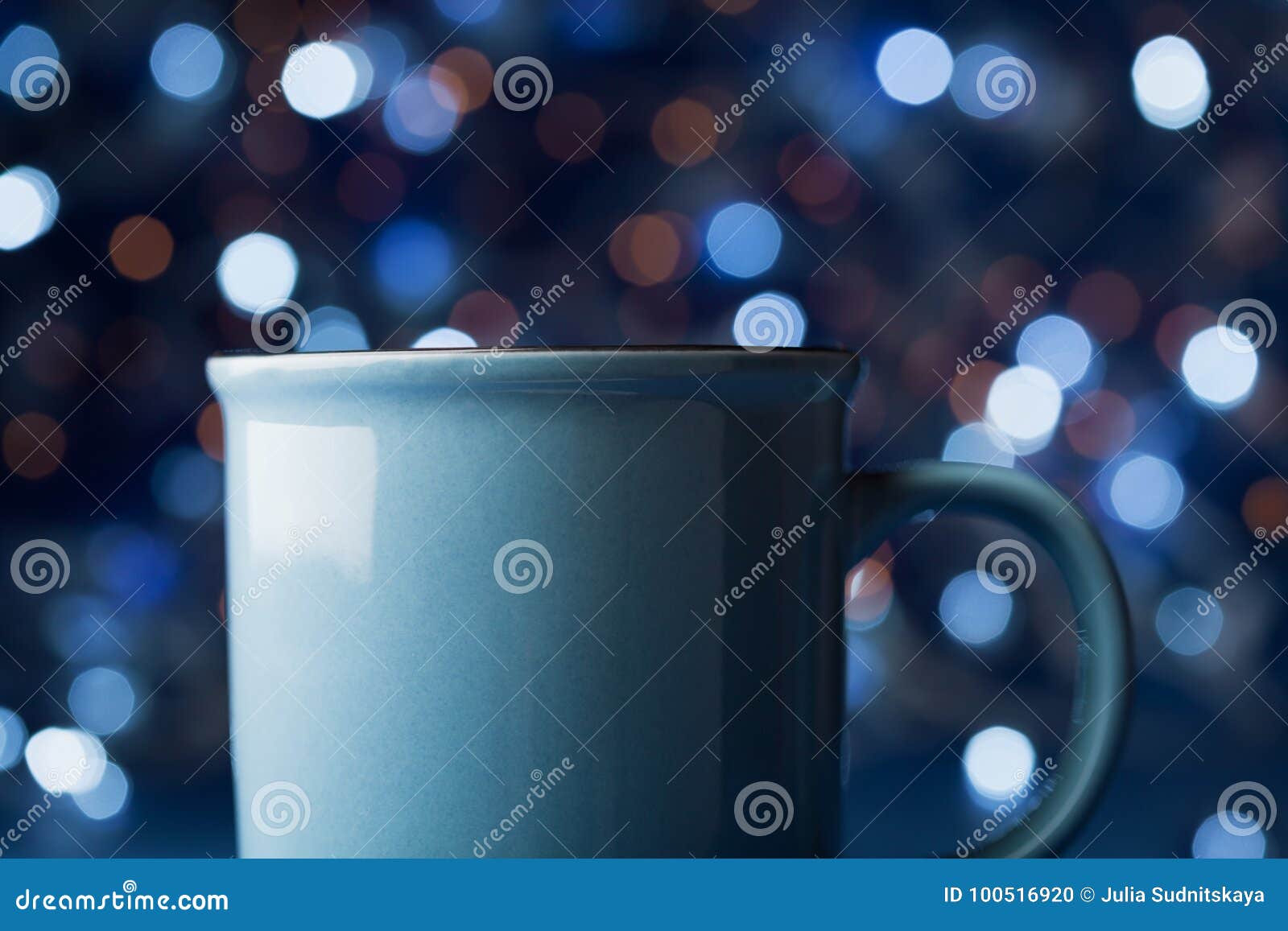 Turquoise Cup Against Christmas Bokeh Background. Mockup for Design ...
