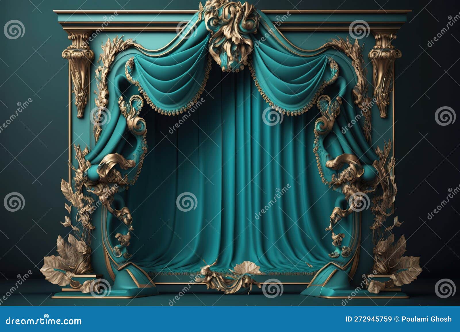 Turquoise Curtain Stage with Frames, GENERATIVE AI Stock Illustration ...