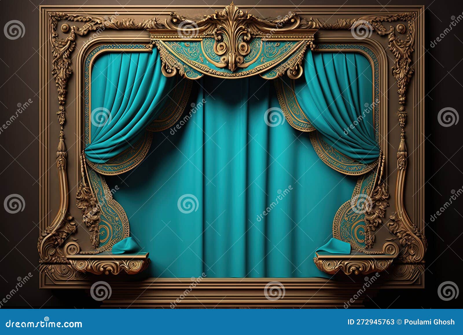 Turquoise Curtain Stage with Frames, GENERATIVE AI Stock Illustration ...