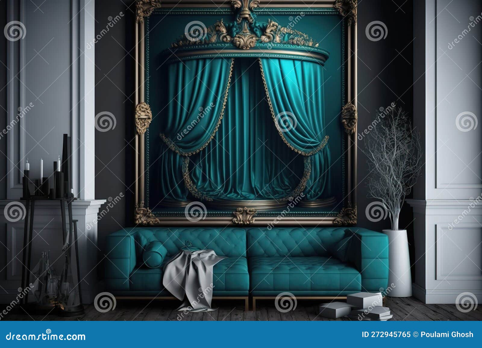 Turquoise Curtain Stage with Frames, GENERATIVE AI Stock Illustration ...