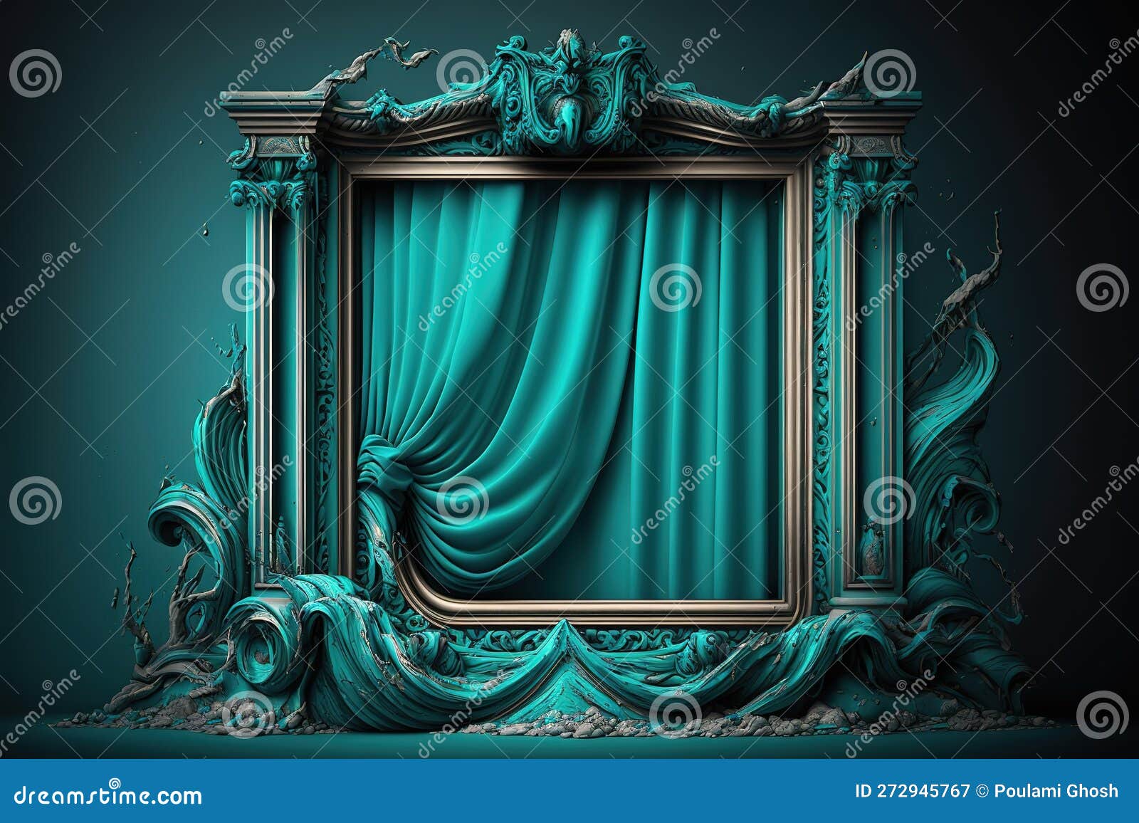 Turquoise Curtain Stage with Frames, GENERATIVE AI Stock Illustration ...