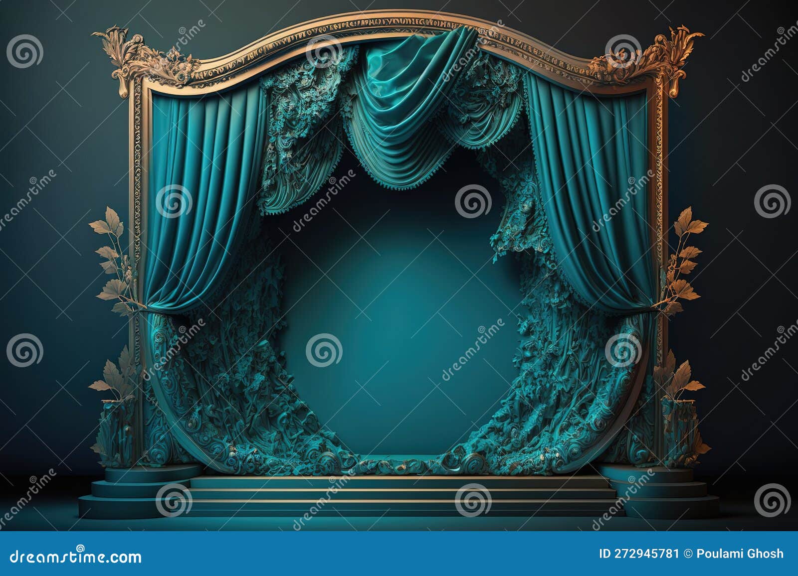 Turquoise Curtain Stage with Frames, GENERATIVE AI Stock Illustration ...
