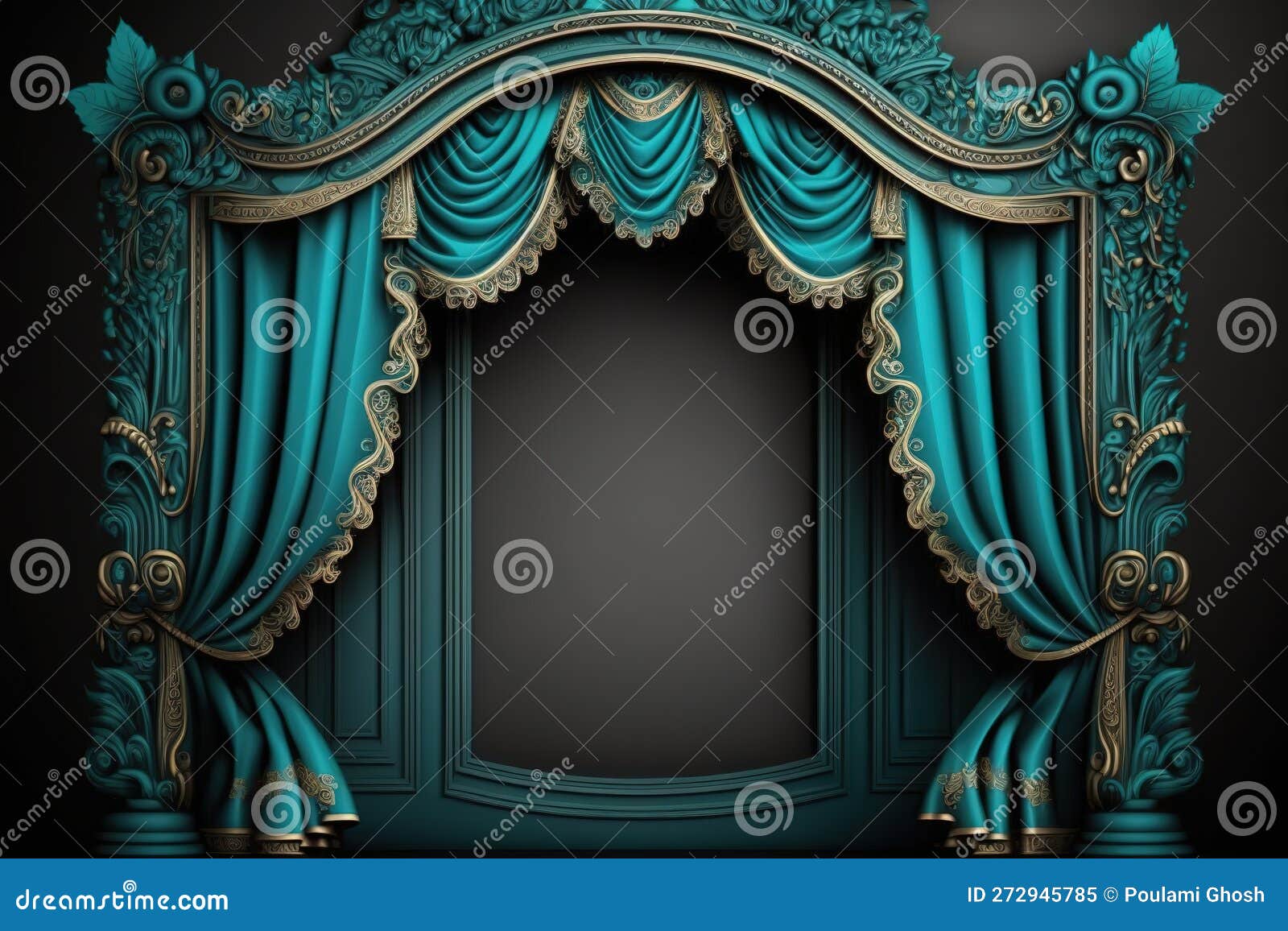 Turquoise Curtain Stage with Frames, GENERATIVE AI Stock Illustration ...