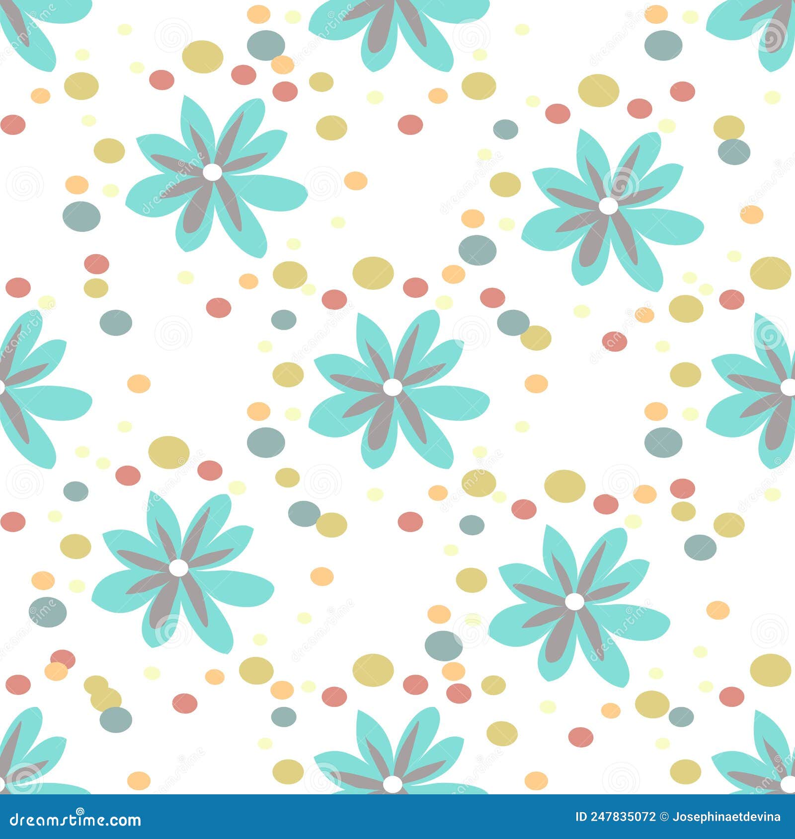 Turquoise Daisy Vector Seamless Repeat Pattern with Polka Dots Stock ...