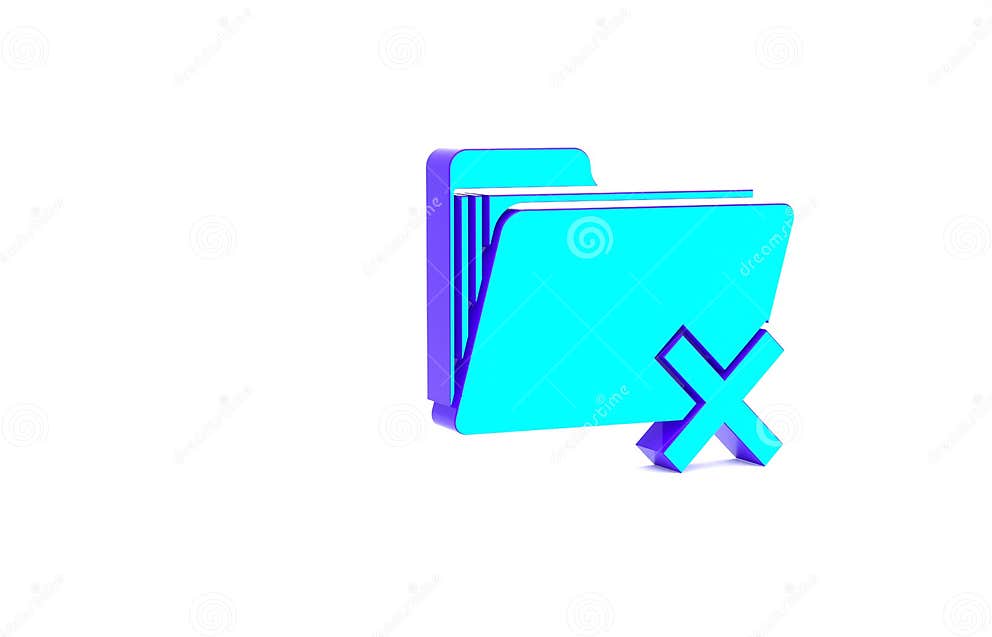 Turquoise Delete Folder Icon Isolated on White Background. Folder with ...