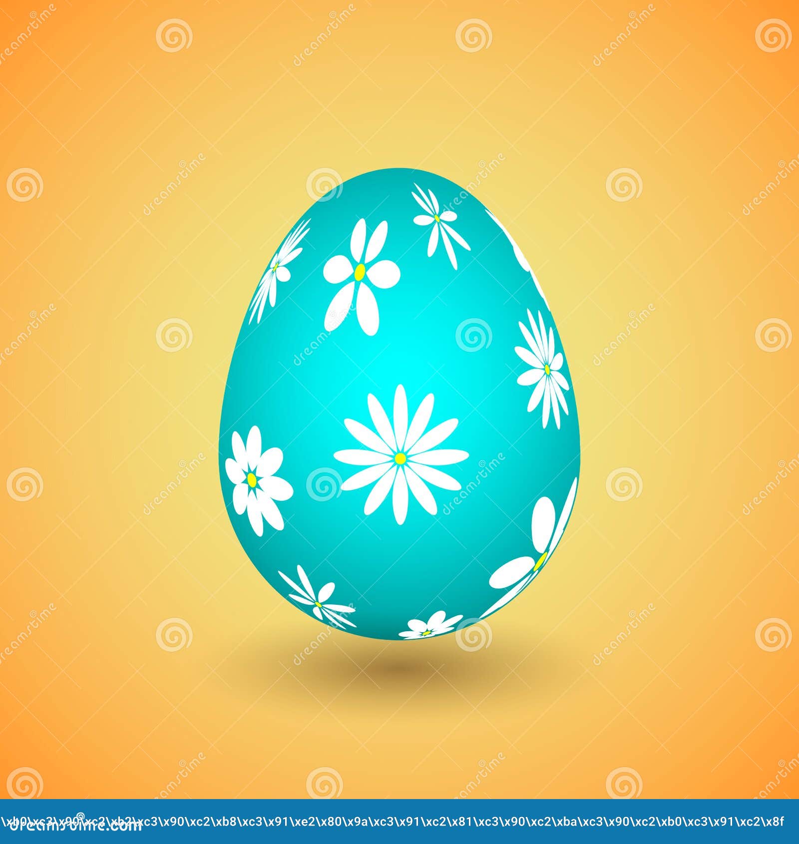 Turquoise Easter Egg with Flowers Stock Vector - Illustration of oval ...