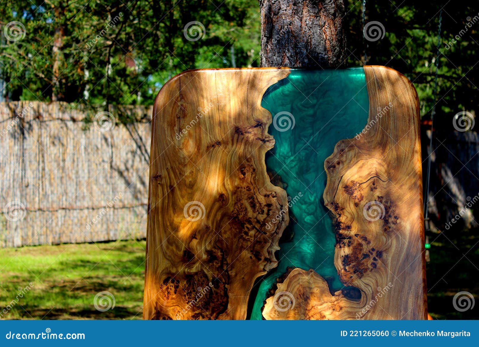 Turquoise Epoxy Resin Panel with Walnut, Texture for Design Stock Photo ...