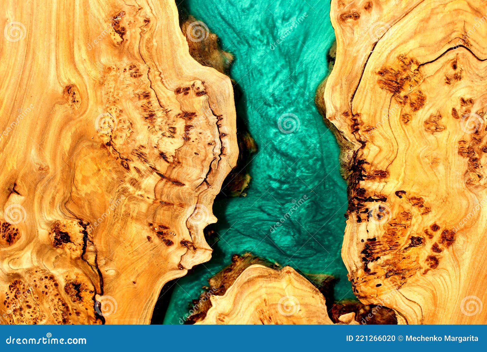 Turquoise Epoxy Resin Panel with Walnut, Texture for Design Stock Photo ...