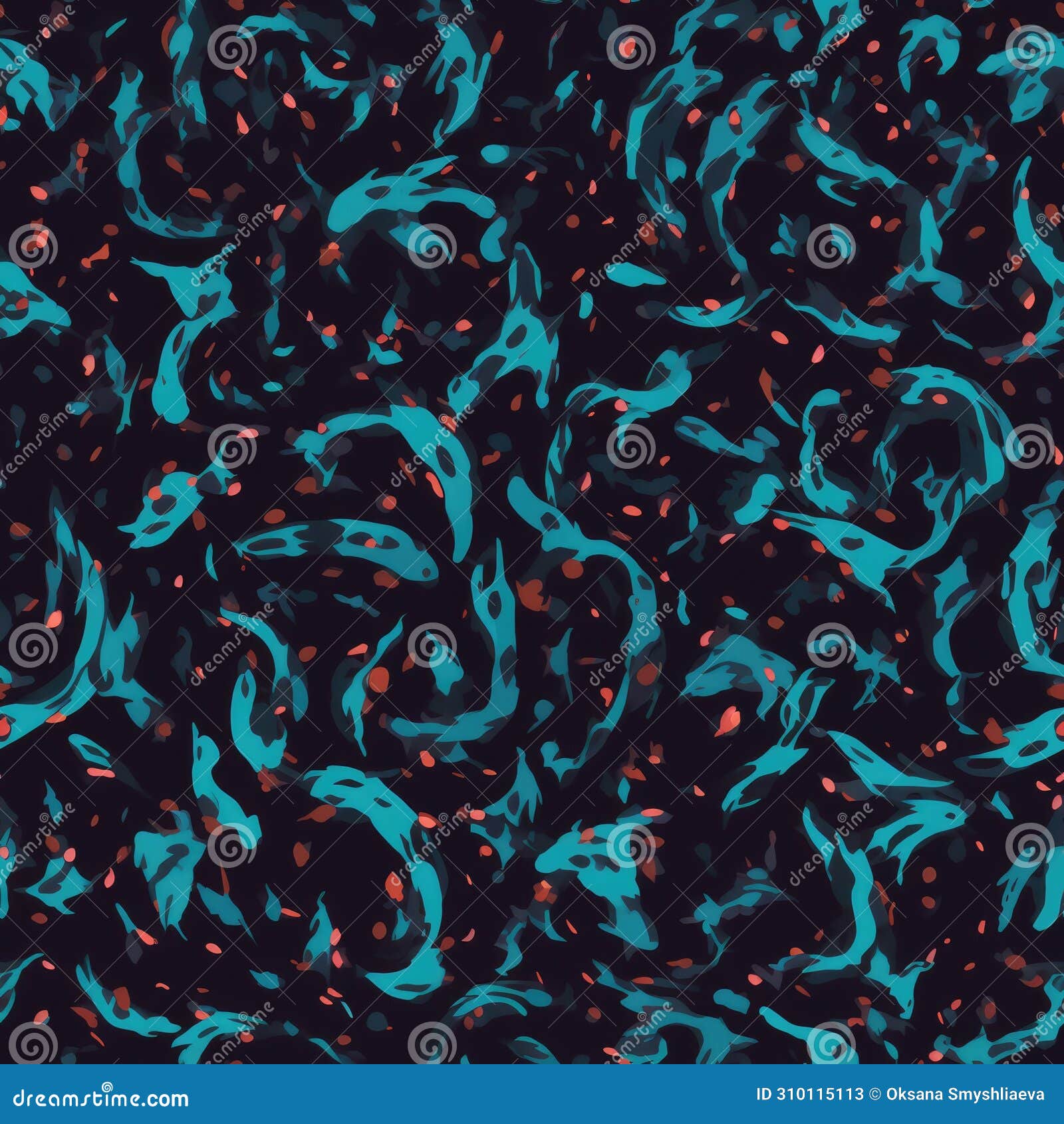 Turquoise Flame Leopard Pattern Design. Abstract Leopard Spots with a ...