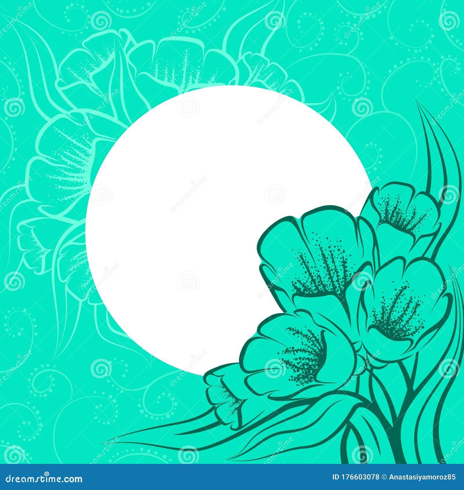 Turquoise Floral Background with a Round Frame Stock Vector ...