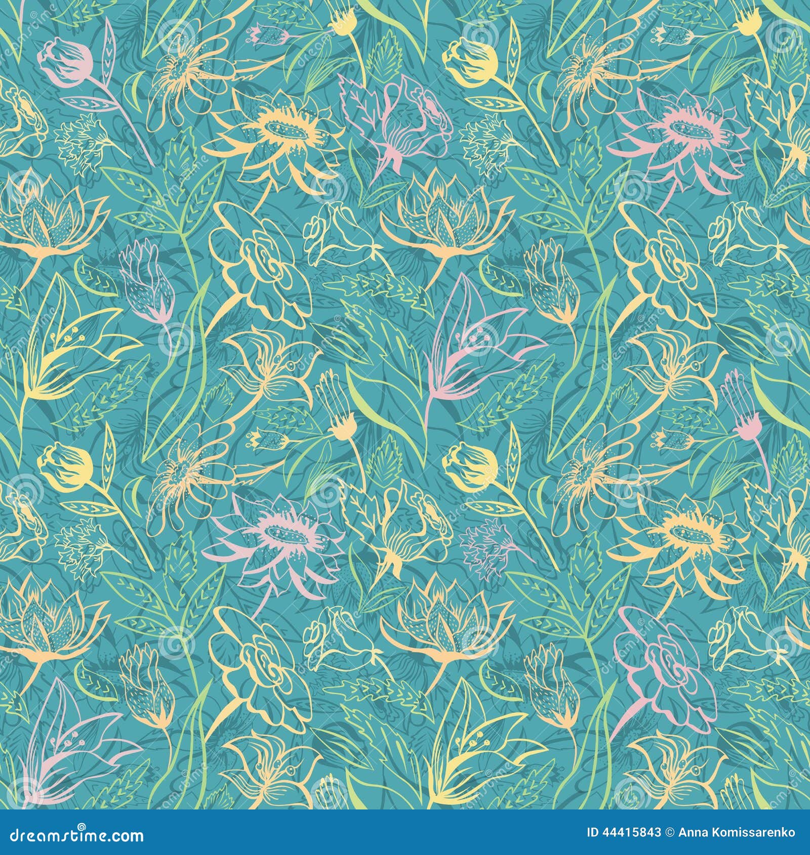 Turquoise floral pattern stock vector. Illustration of elegance - 44415843