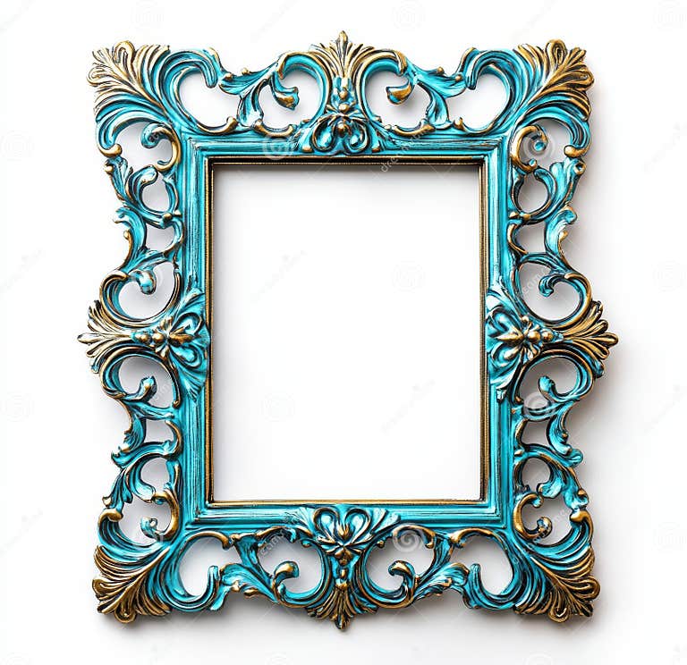 A Turquoise Frame with a Cute Design on a White Background Featuring ...