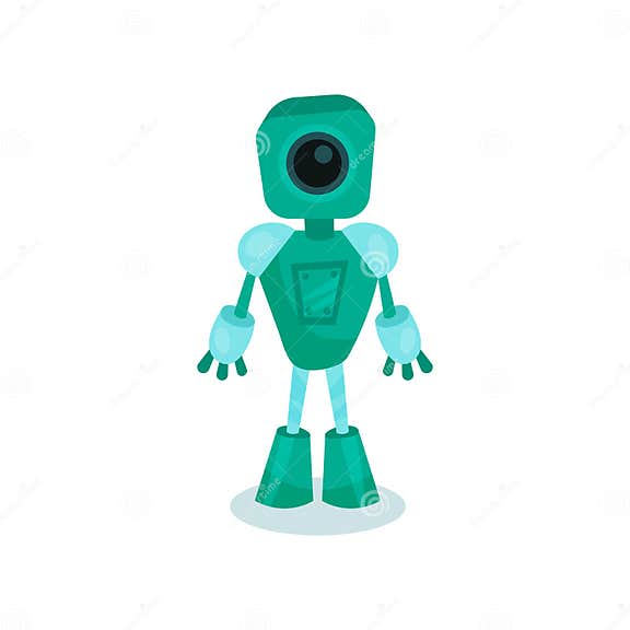 Turquoise Friendly Robot, Artificial Intelligence Cartoon Vector ...