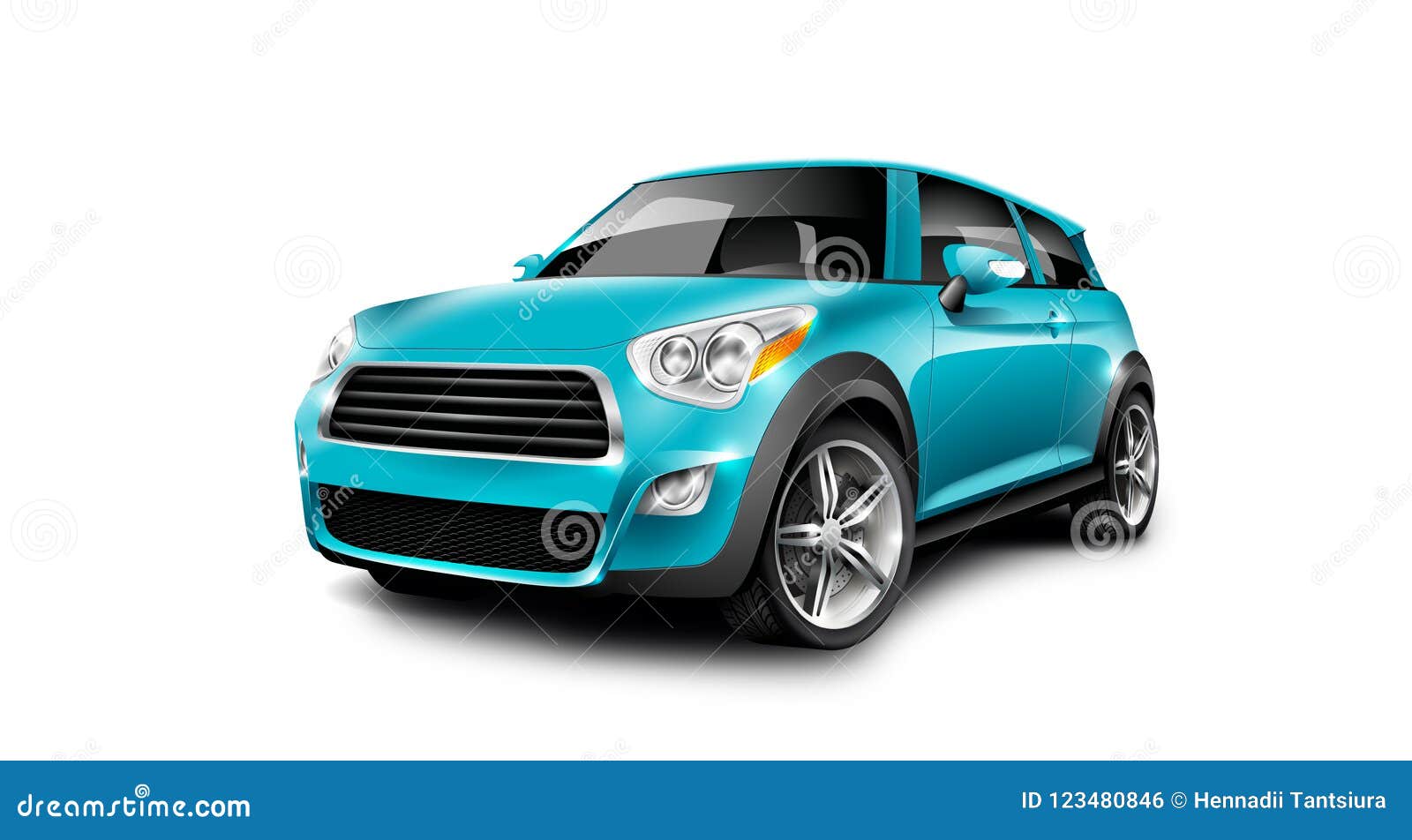 Turquoise Generic Compact Small Car on White Background with Isolated ...